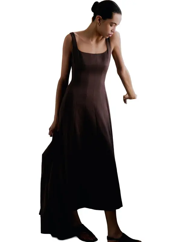 ME+EM Contour Seam Fit And Flare Maxi Dress - Cocoa Brown