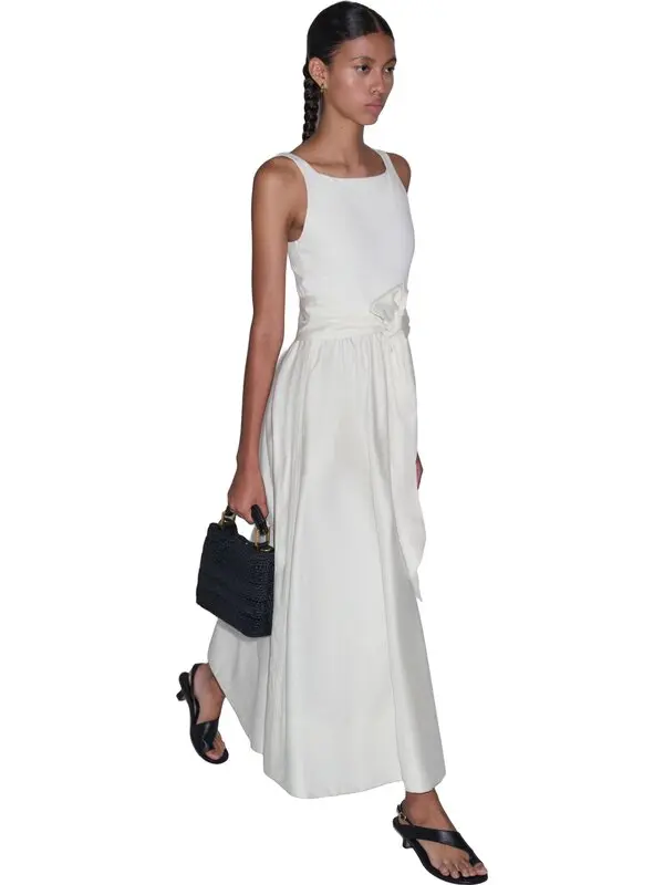 ME+EM Fit And Flare Maxi Dress With Tie - Light Cream