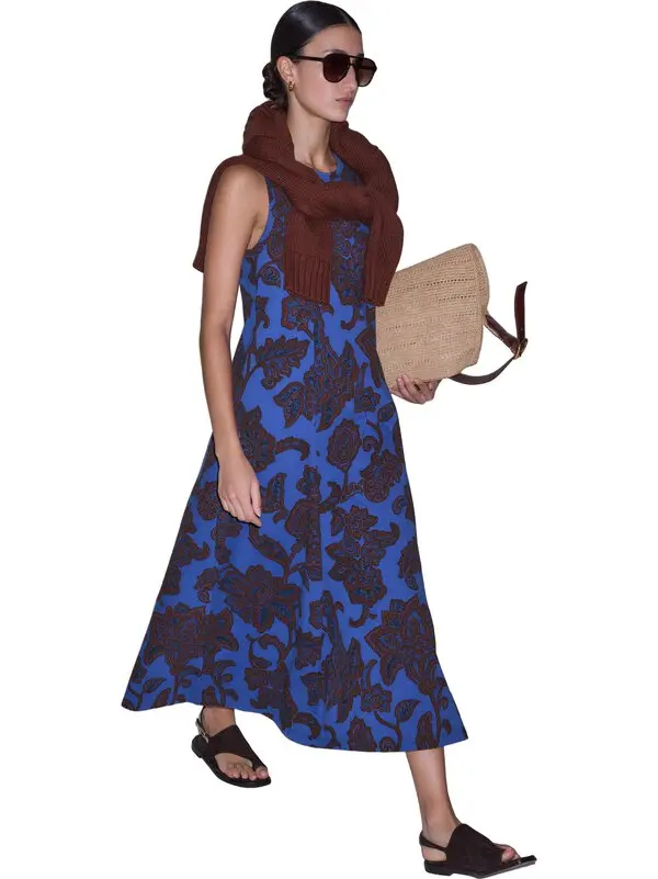 ME+EM Floral Print Maxi Swing Dress - Blue Multi