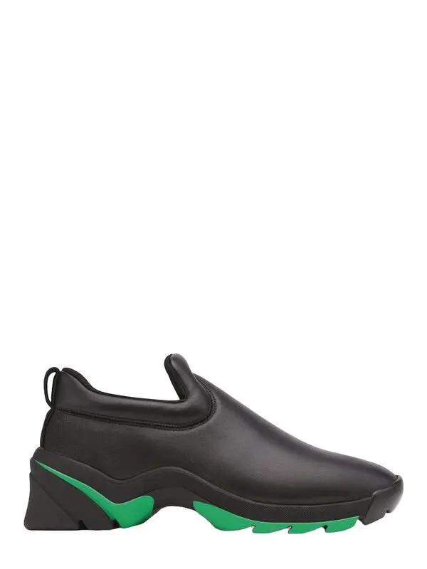 Bottega Veneta Lagoon Low Top Leather Sneakers - Black/grass