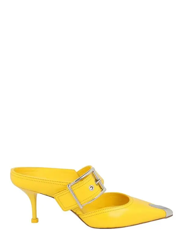 Alexander McQueen Buckle Leather Mules - Pop Yellow/silver