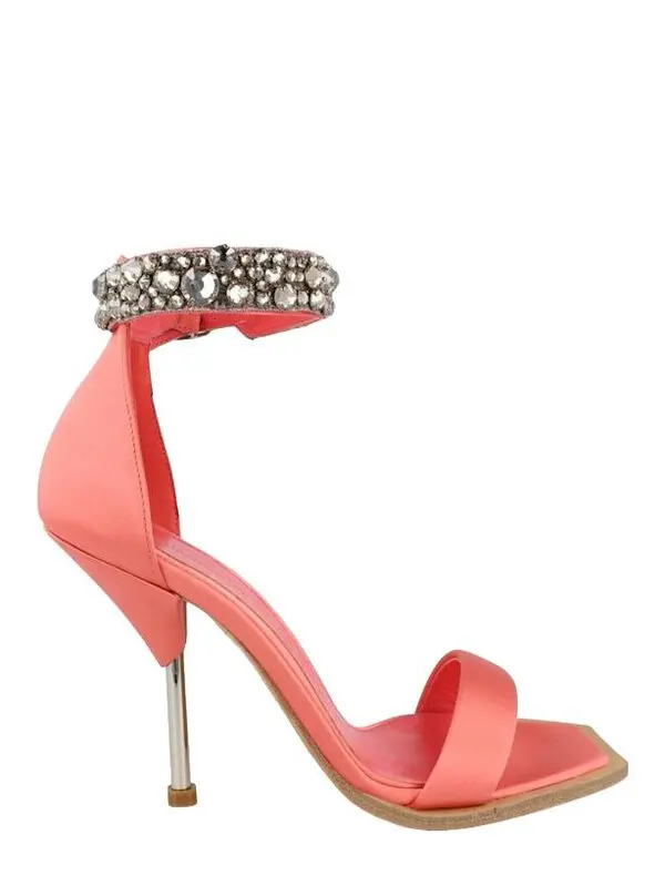 Alexander McQueen Crystal-cuff Stiletto Heels - Coral/crystal Silver