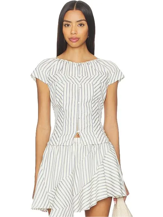 Amanda Uprichard Norina Top Striped Chiffon Blouse - Blue