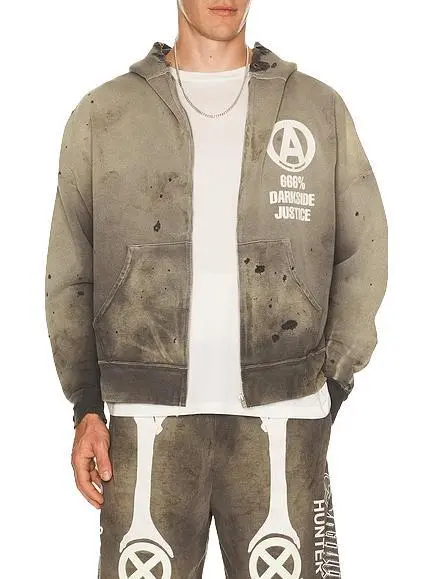 SAINT MXXXXXX Hunter X Bounty Hunter Graphic Zip Hoodie - Charcoal