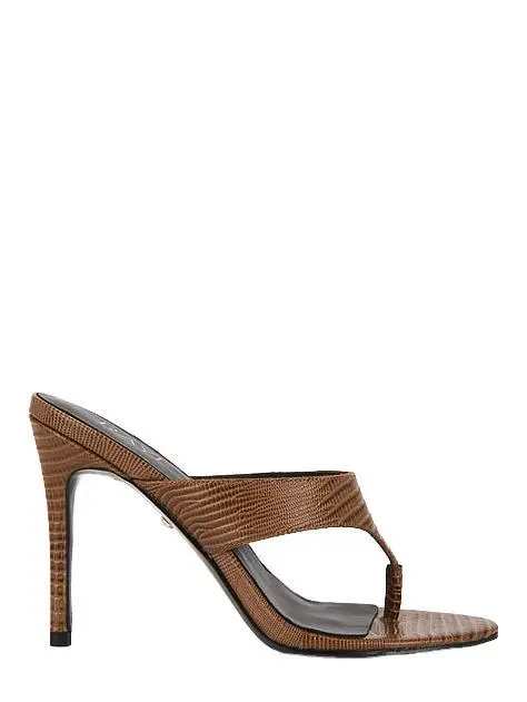 Raye Embossed Leather Stiletto Thong Sandals - Brown