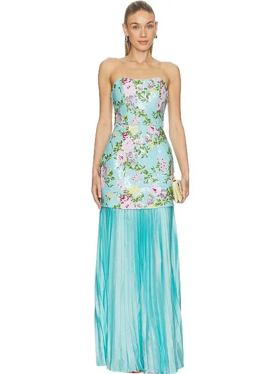 ELLIATT Strapless Sequined Gown With Pleated Skirt - Mint