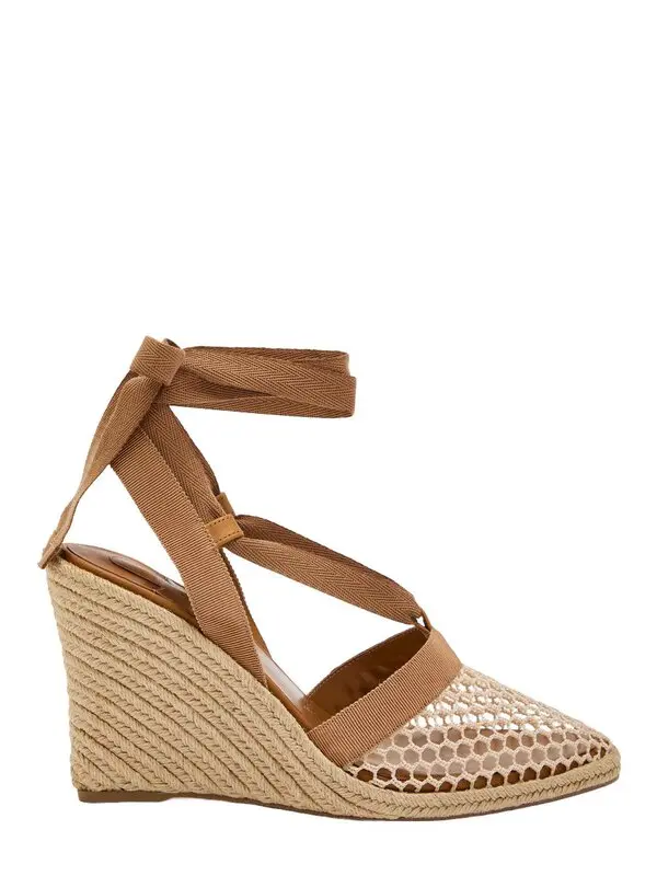CHRISTIAN LOUBOUTIN Toleda 85 Mesh Espadrille Wedge Sandals - Beige