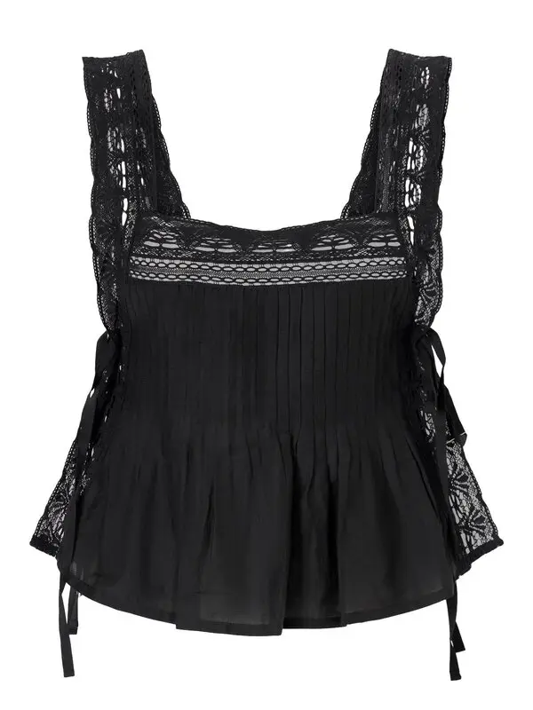 Alix Of Bohemia Mia Sky Lace-trimmed Cotton And Silk-blend Tank Top - Black