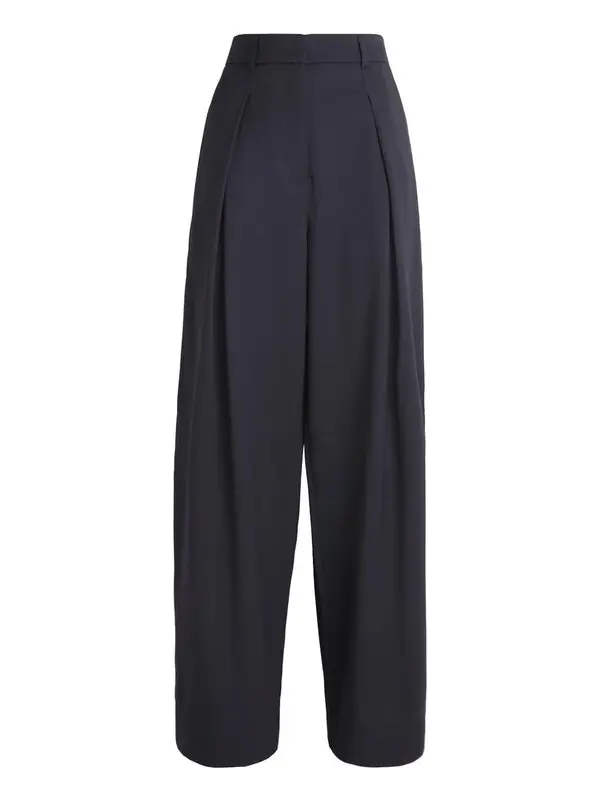 ME+EM Wool Pleated Tapered Trousers - Navy