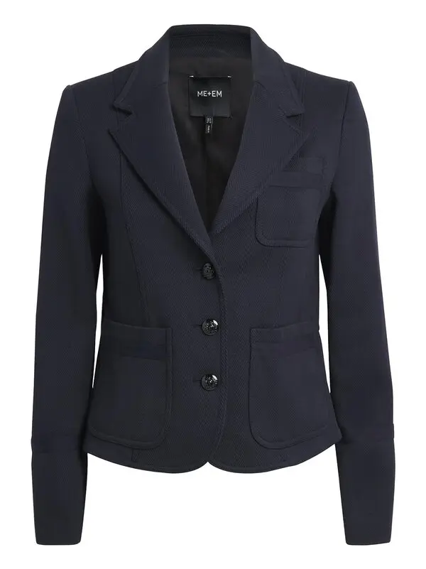 ME+EM Cotton-blend Herringbone Cropped Jacket - Navy
