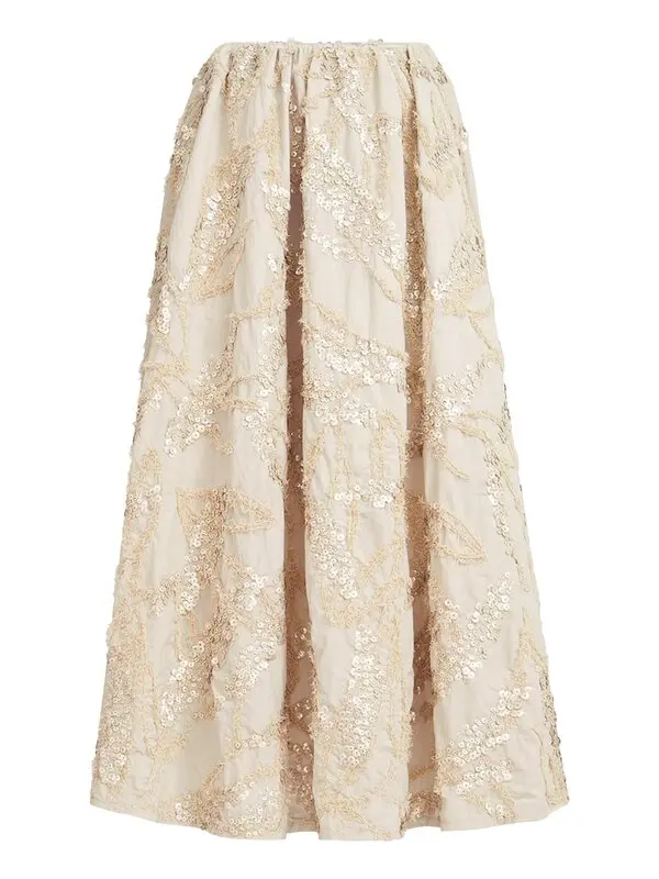 Brunello Cucinelli Cotton-blend Embroidered Midi Skirt - Grey