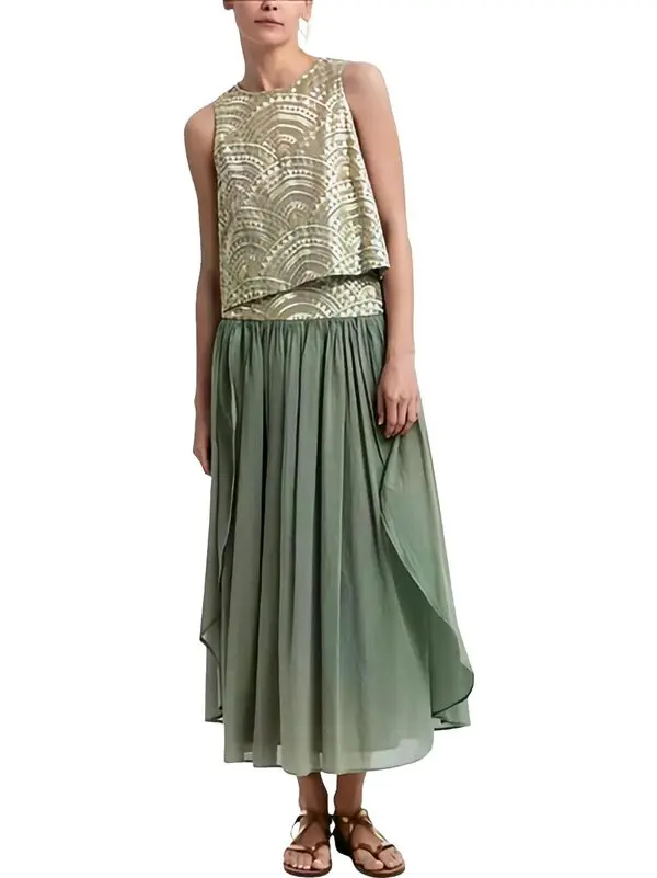 Greek Archaic Kori Patterned Sleeveless Blouse - Green