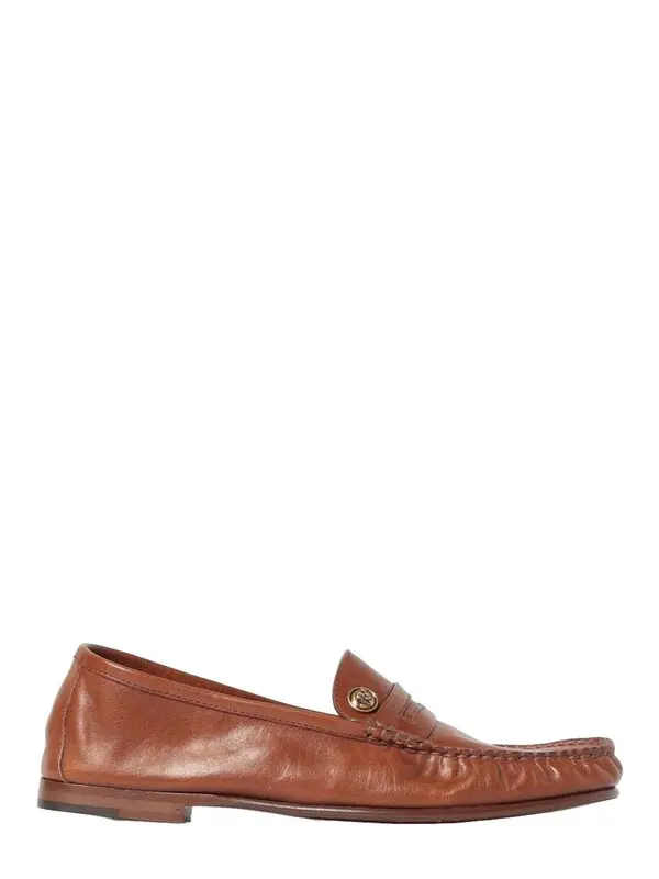 Versace Guanto Loafers In Aged Calf Leather - Brown