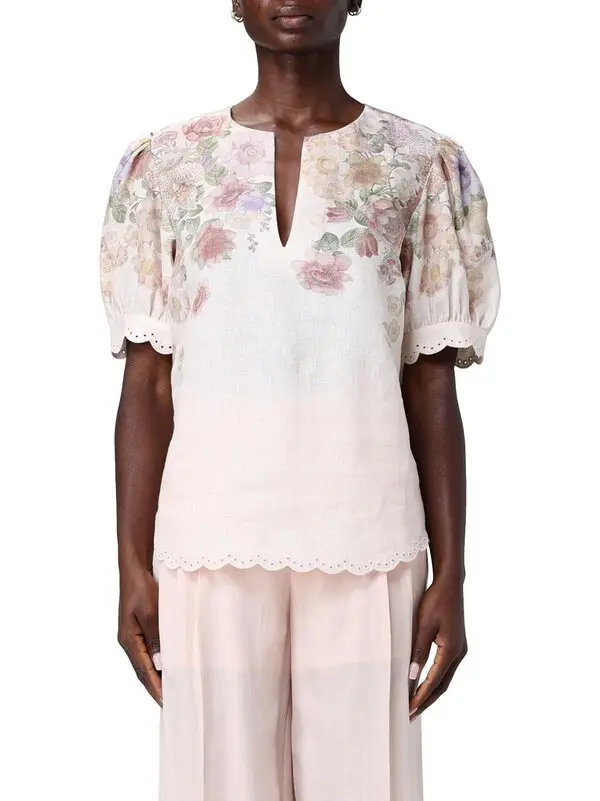 TWINSET Embellished Floral Print Top With Scalloped Trim - Multicolor