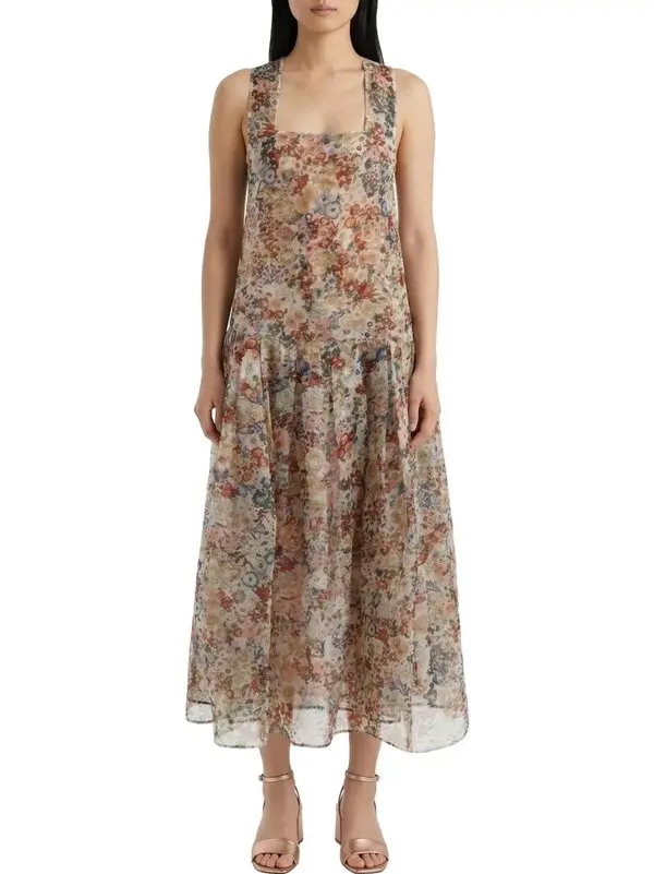 Khaite Floral Print Midi Dress - Nude