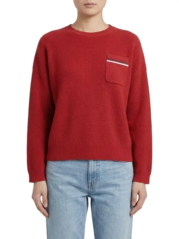 Brunello Cucinelli Cotton Crew Neck Pullover With Patch Pocket - Red