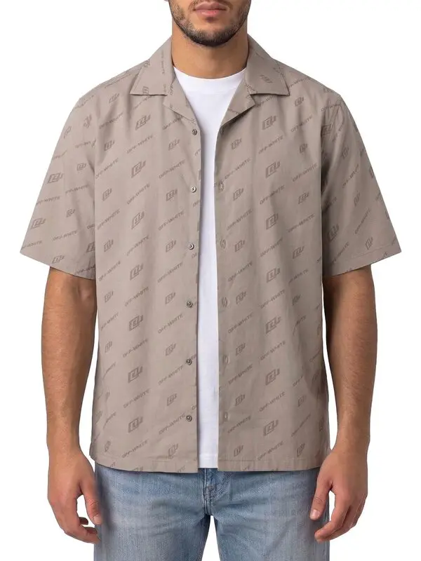 Off-White Viscose Shirt With Logo - Grey