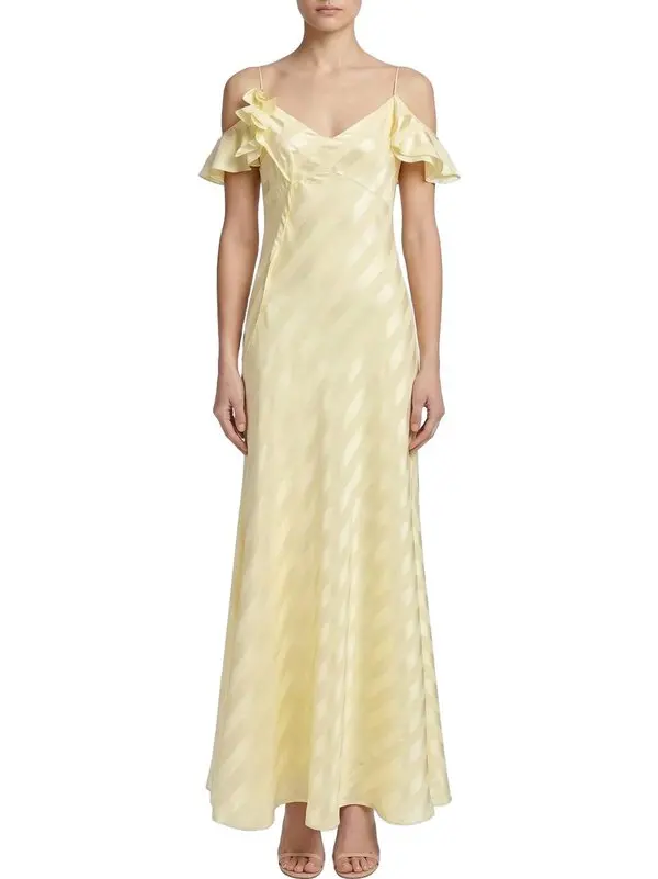 SELF-PORTRAIT Polyester Regimental Stripe Maxi Dress - Yellow