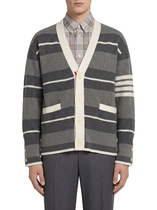 Thom Browne Striped Cotton Cardigan - Grey