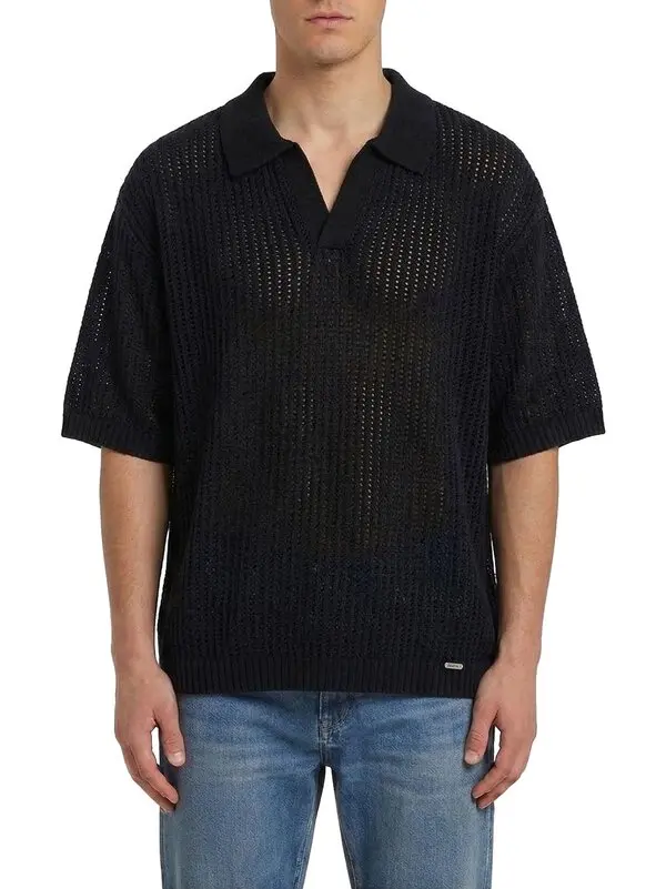 REPRESENT Cotton Blend Knit Polo Shirt - Black