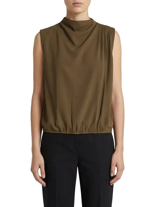 Soeur Sleeveless High Neck Draped Organic Cotton Top - Beige