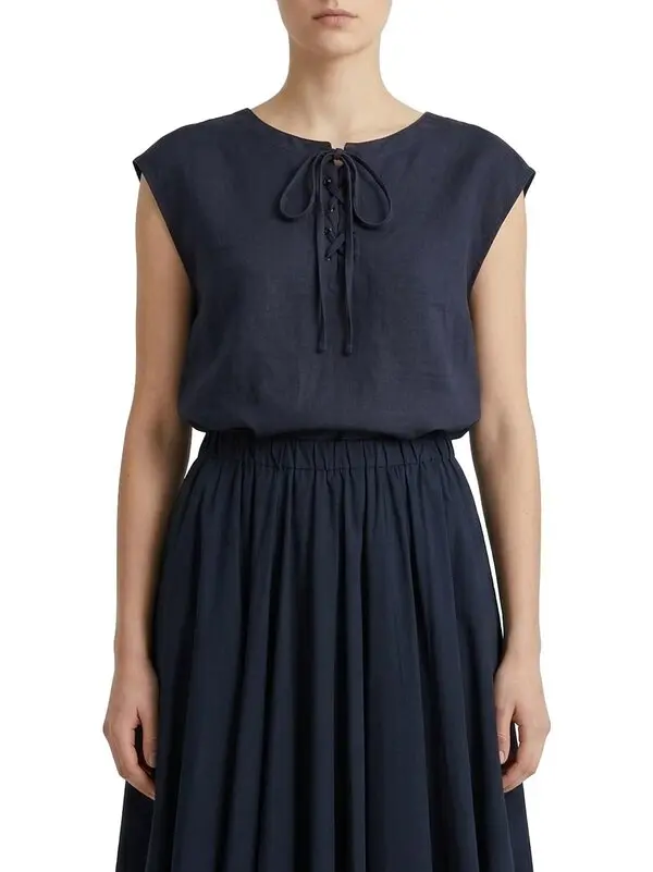Aspesi Linen Blouse With Tie Detailing - Blue