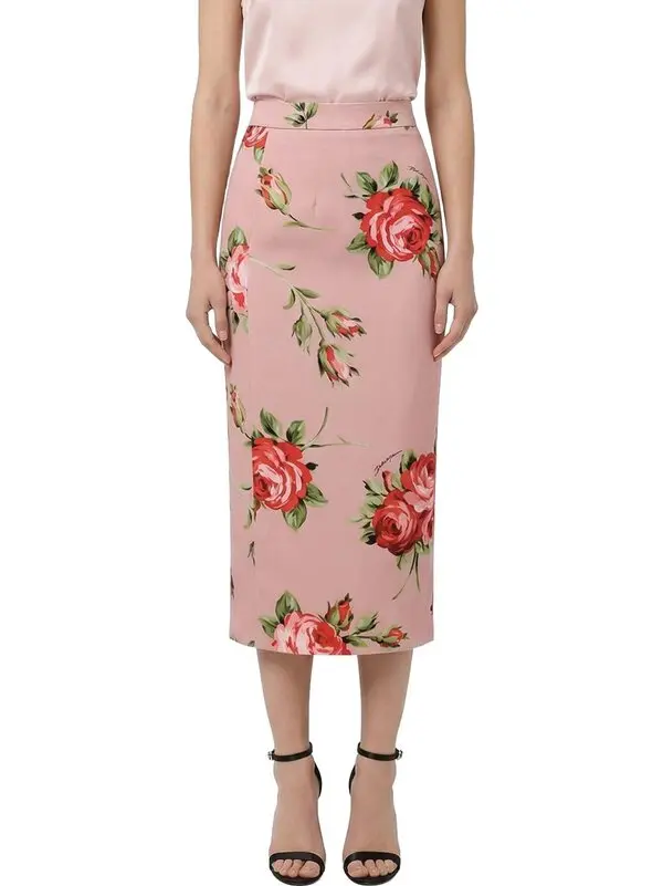 Dolce & Gabbana Floral Silk Pencil Skirt - Pink