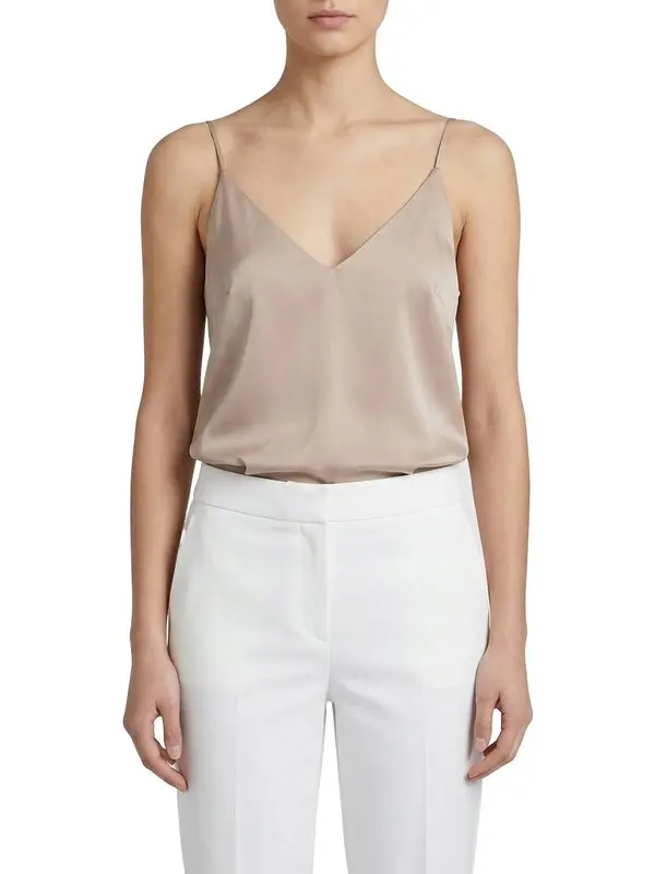 Brunello Cucinelli Silk Spaghetti Strap Top - Sand