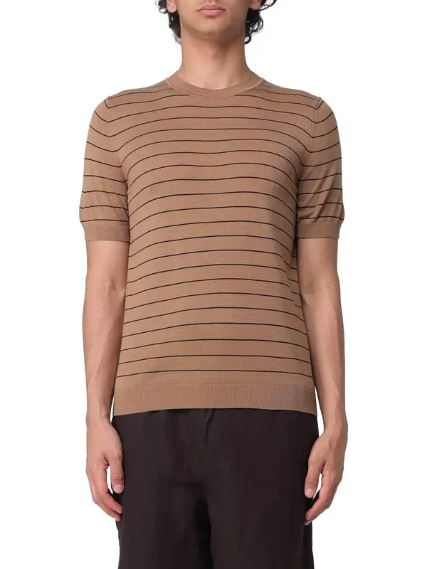 LARDINI Striped Knit Pullover - Brown