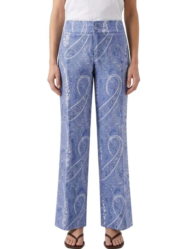 Etro Paisley Print Flared Silk Blend Trousers - Blue
