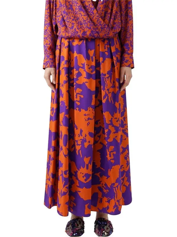 Dries Van Noten Abstract Print Viscose Maxi Skirt - Orange