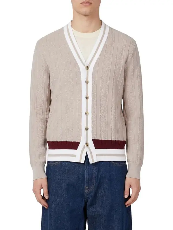 Dries Van Noten Ribbed V-neck Cardigan - Nude