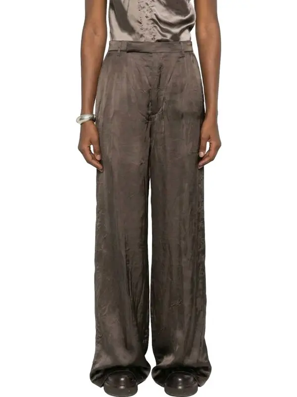 Rick Owens Cupro Wide Leg Trousers - Brown