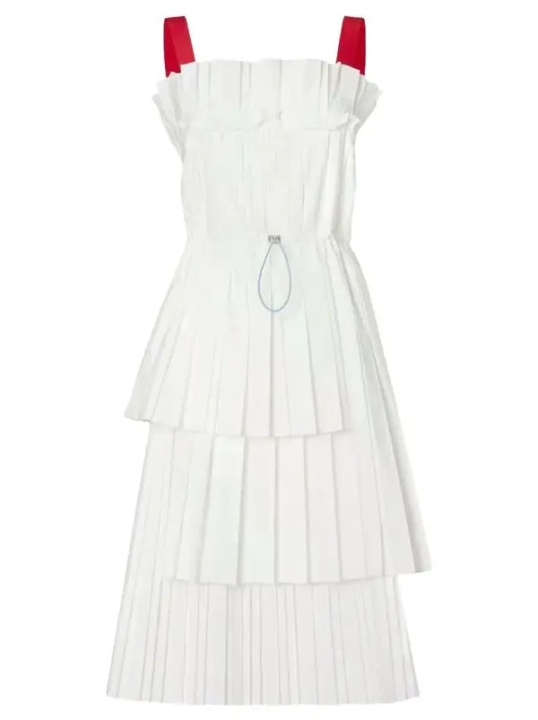 Fendi Ruffled Pleated Midi Dress - White