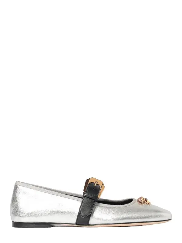 Versace Laminated Nappa Mary Jane Ballet Flats - Silver