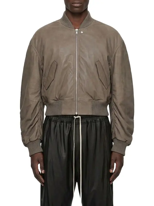 Rick Owens Leather Bomber Jacket - Grey
