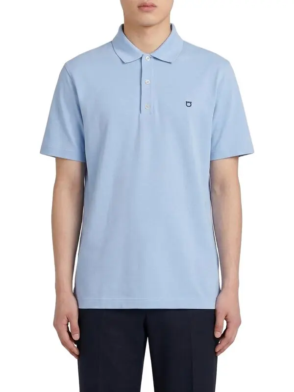 FERRAGAMO Cotton Polo With Gancini Logo - Denim