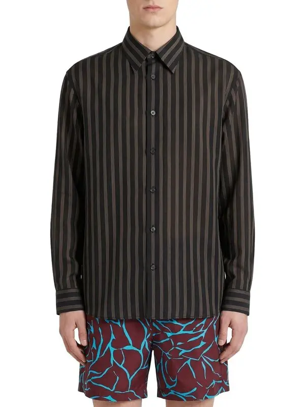 Dries Van Noten Striped Cupro Shirt - Black