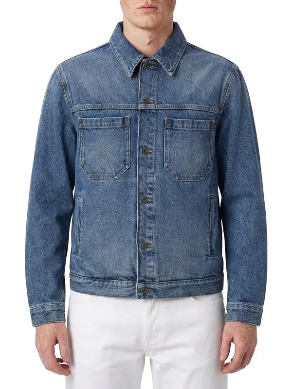 Off-White Denim Jacket With Arrow Logo - Gnawed Blue