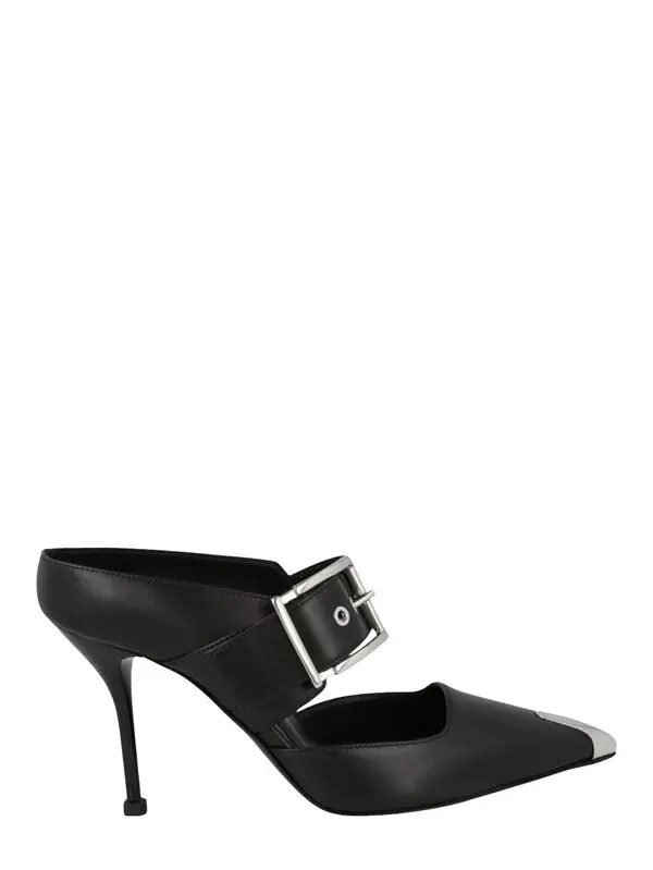 Alexander McQueen Buckle Leather Mule - Black