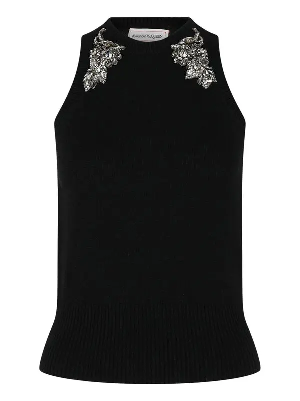 Alexander McQueen Crystal Embellished Racerback Tank Top - Black