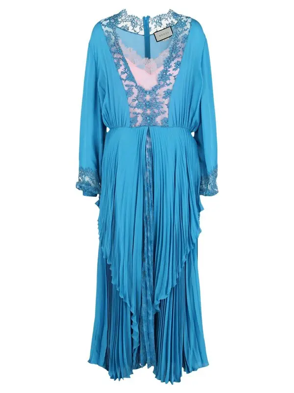 Gucci Long-sleeve Pleated Dress - Blue