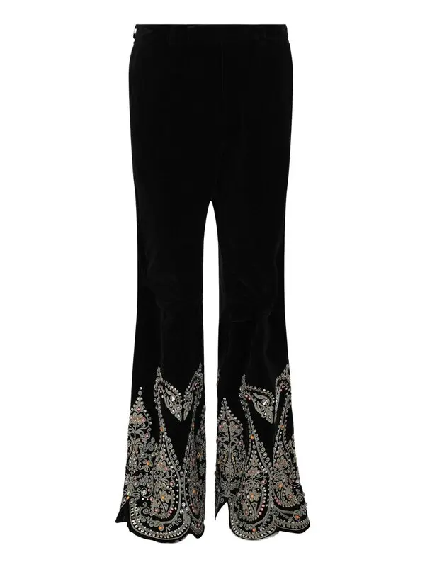 Gucci Embroidered Velvet Pants - Black