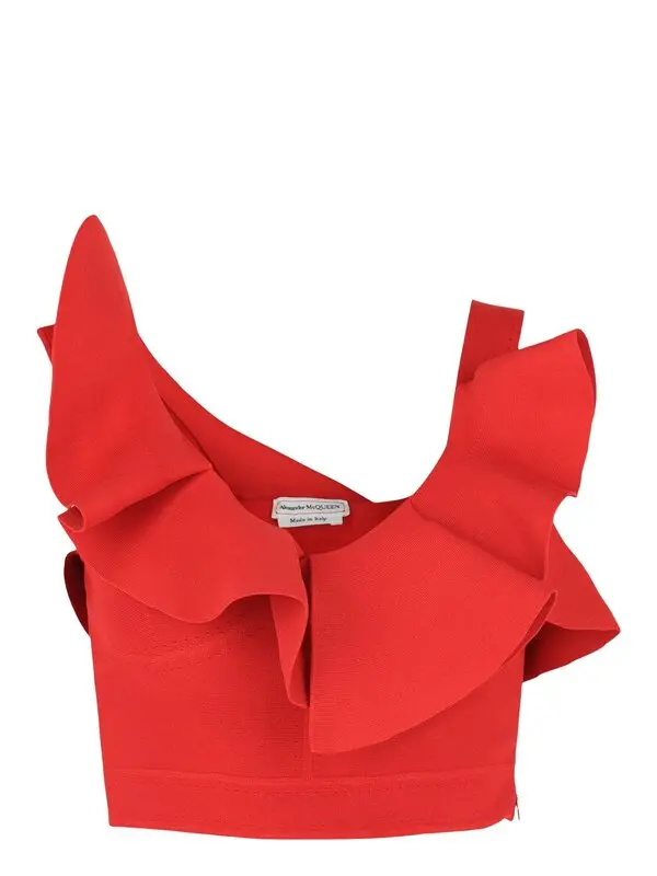 Alexander McQueen Ruffled Asymmetrical Cropped Top - Red