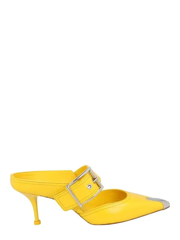 Alexander McQueen Buckle Leather Mule - Yellow