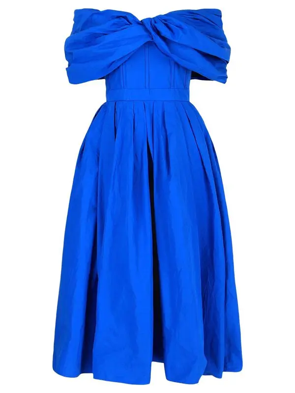 Alexander McQueen Draped Off-the-shoulder Midi Dress - Blue