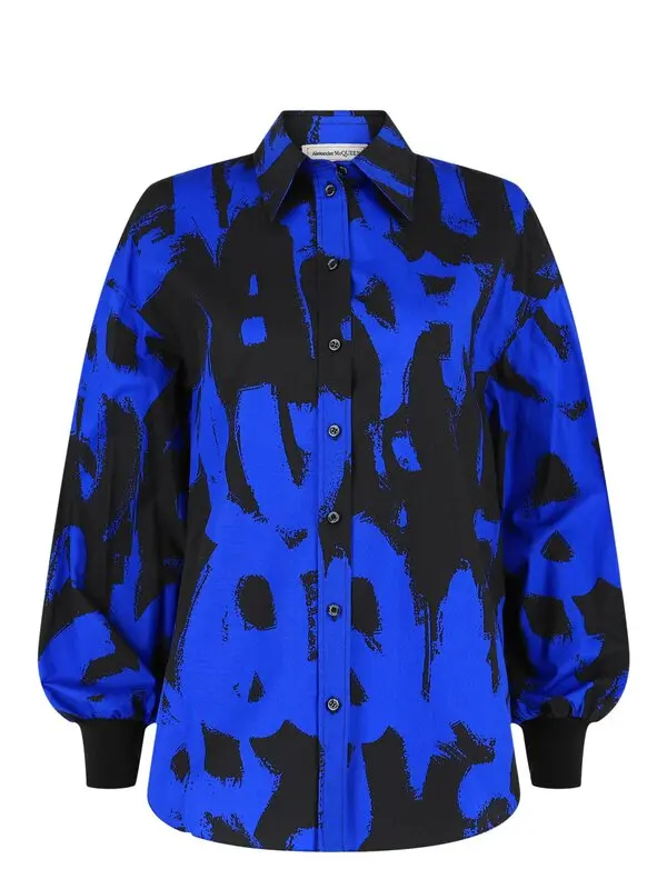 Alexander McQueen Graffiti Logo Button-up Shirt - Blue