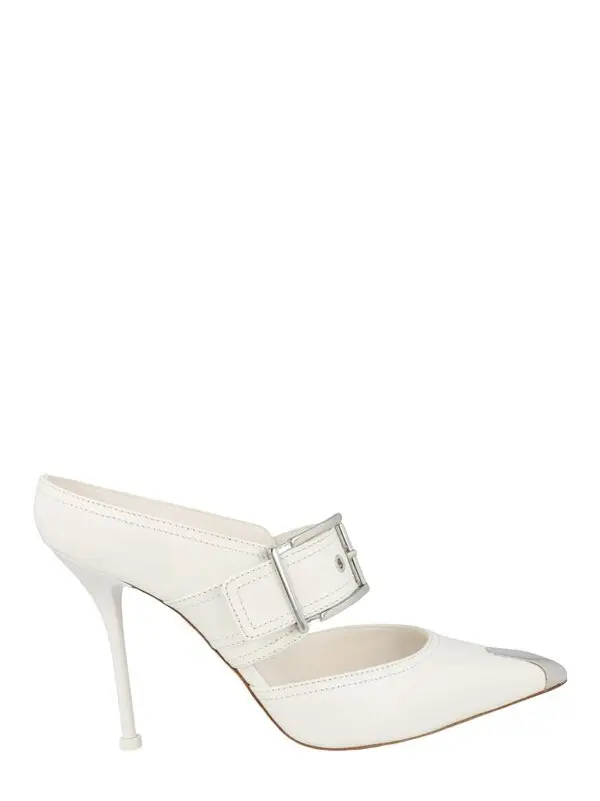 Alexander McQueen Buckle Leather Mule - White