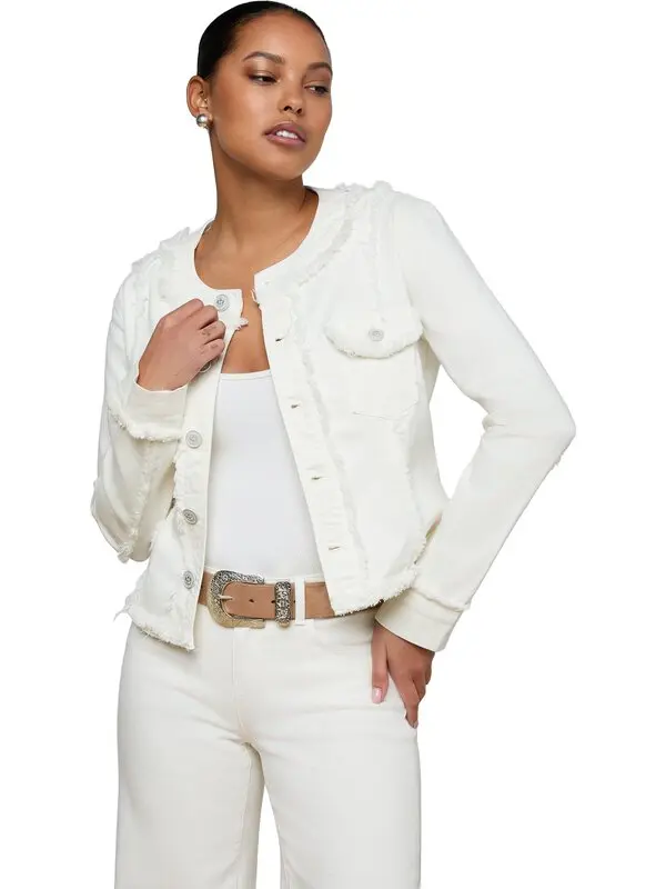 L'Agence Yarin Collarless Fray Jacket - Light Ecru