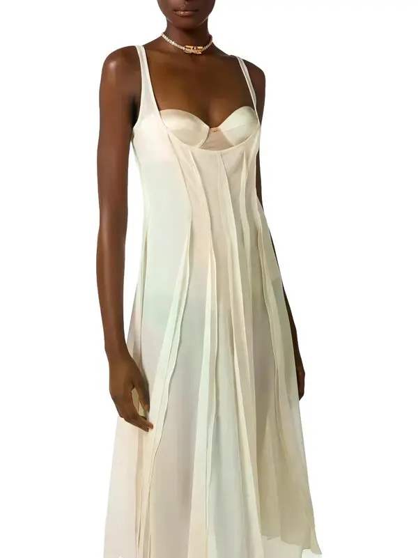 Elisabetta Franchi Sleeveless Georgette Dress With Tulle Bodice - Neutrals